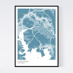 Changwon, South Korea Map Art Print - Many Styles - Art Quality Paper ...