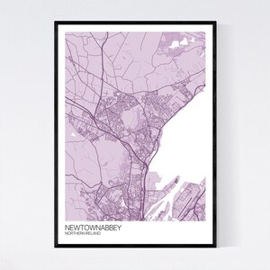 Newtownabbey, NI City Map Art Print Many Styles 350gsm Art Quality ...