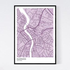 Inverness City Centre Map Art Print Many Colours 350gsm Art Quality ...