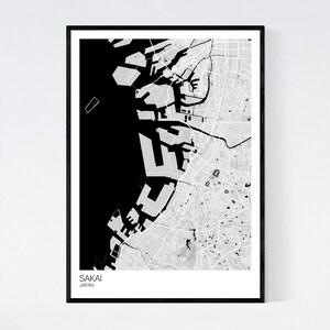 Sakai, Japan Map Art Print Many Styles Art Quality Paper Fast Delivery ...