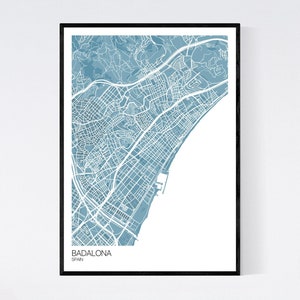 Badalona, Spain Map Art Print Many Colours 350gsm Art Quality Paper ...