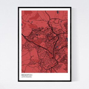 Redditch Map Print Many Colours 350gsm Art Quality Paper Fast Delivery ...