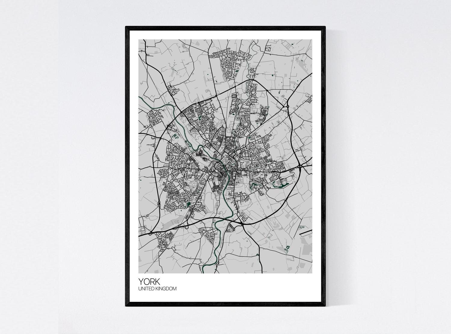 York United Kingdom City Map Art Print Many Colours | Etsy