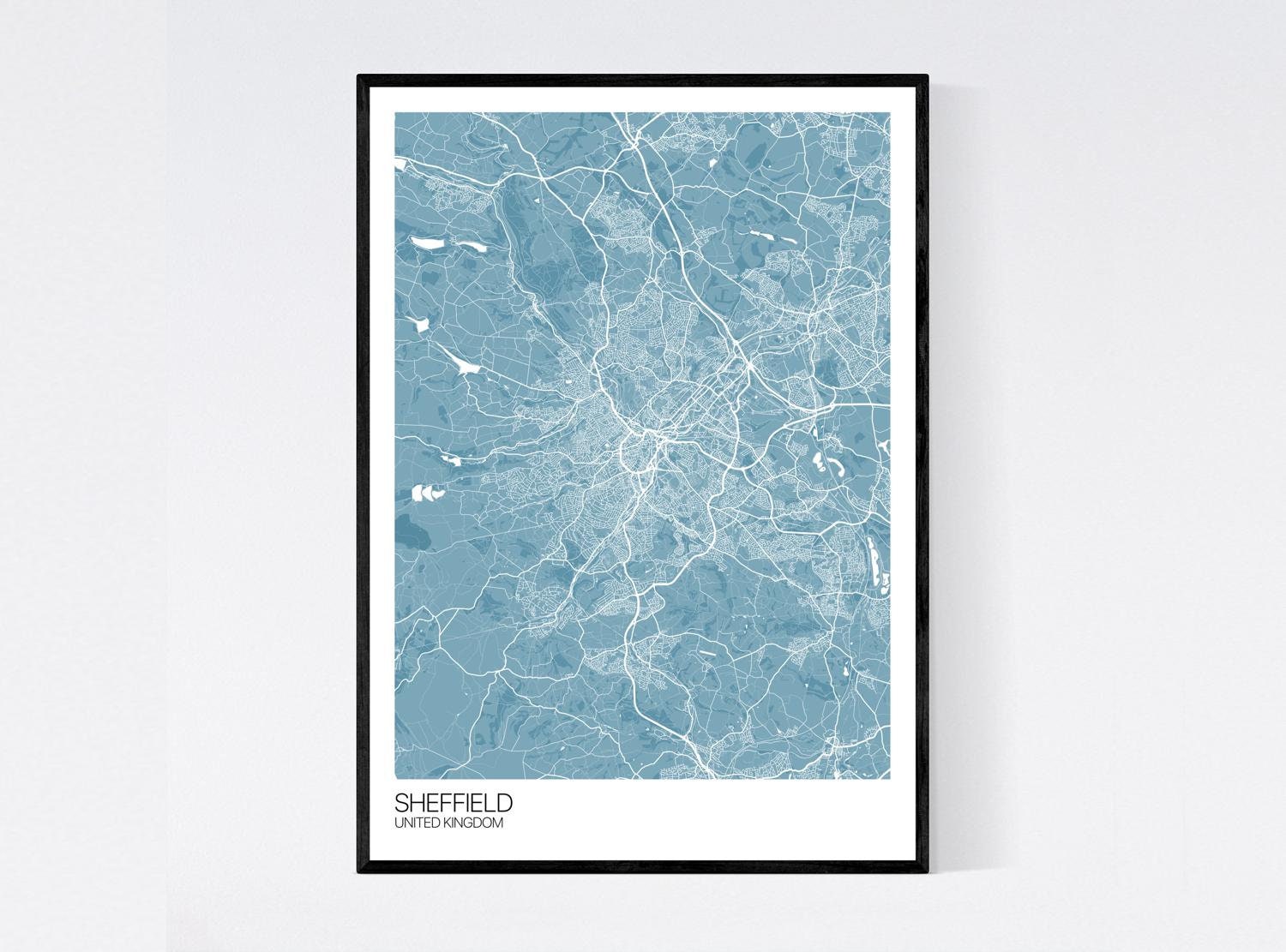 Sheffield Map Print Many Colours Fast Delivery Scandi // | Etsy