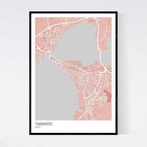 Taranto, Italy Map Art Print Many Colours 350gsm Art Quality Paper Fast ...