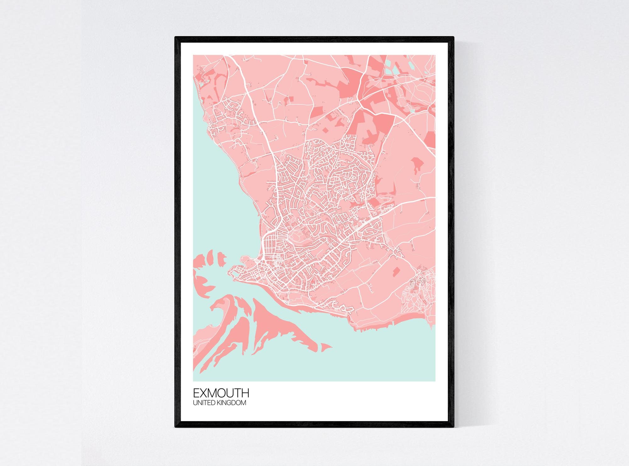 Exmouth United Kingdom Map Art Print Many Colours 350gsm | Etsy