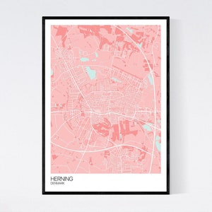 Herning, Denmark City Map Art Print Many Colours 350gsm Art Quality ...