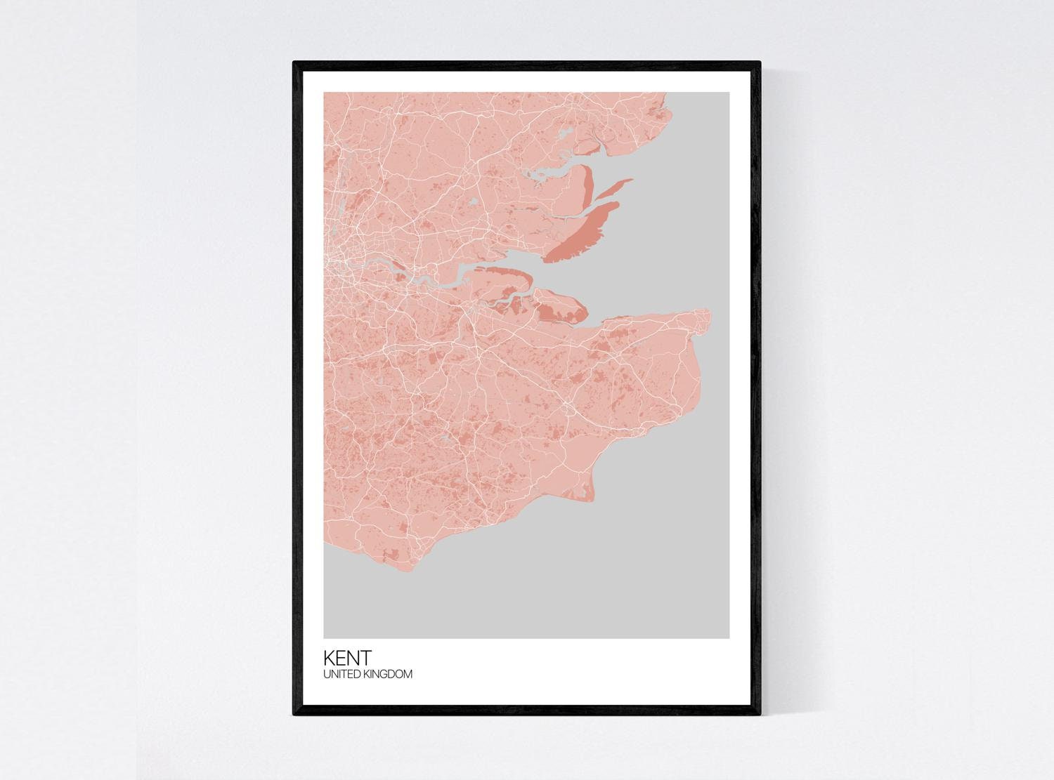 Kent England Map Art Print Many Styles 350gsm Art Quality | Etsy