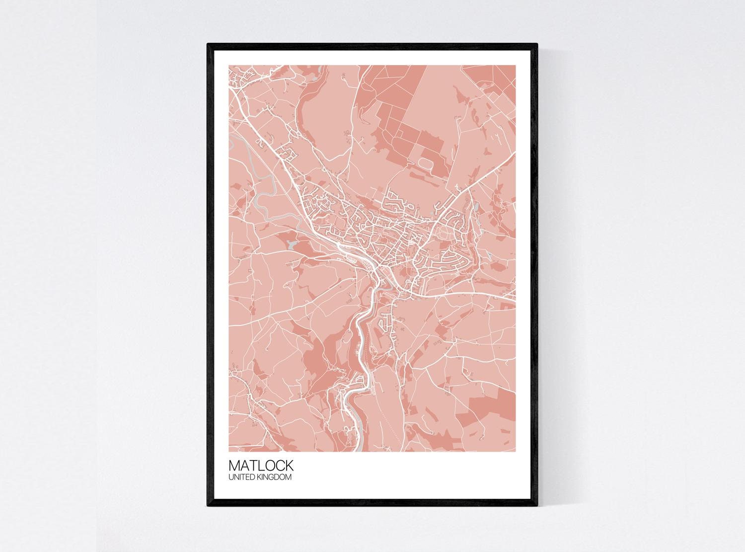 Matlock Map Print Many Colours Fast Delivery Scandi // | Etsy