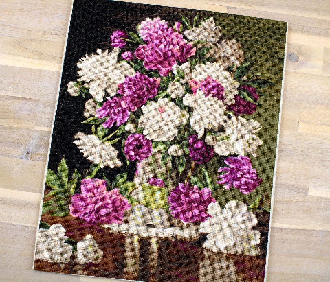 Kit de point de croix compté pivoines rouges et blanches - Etsy Canada