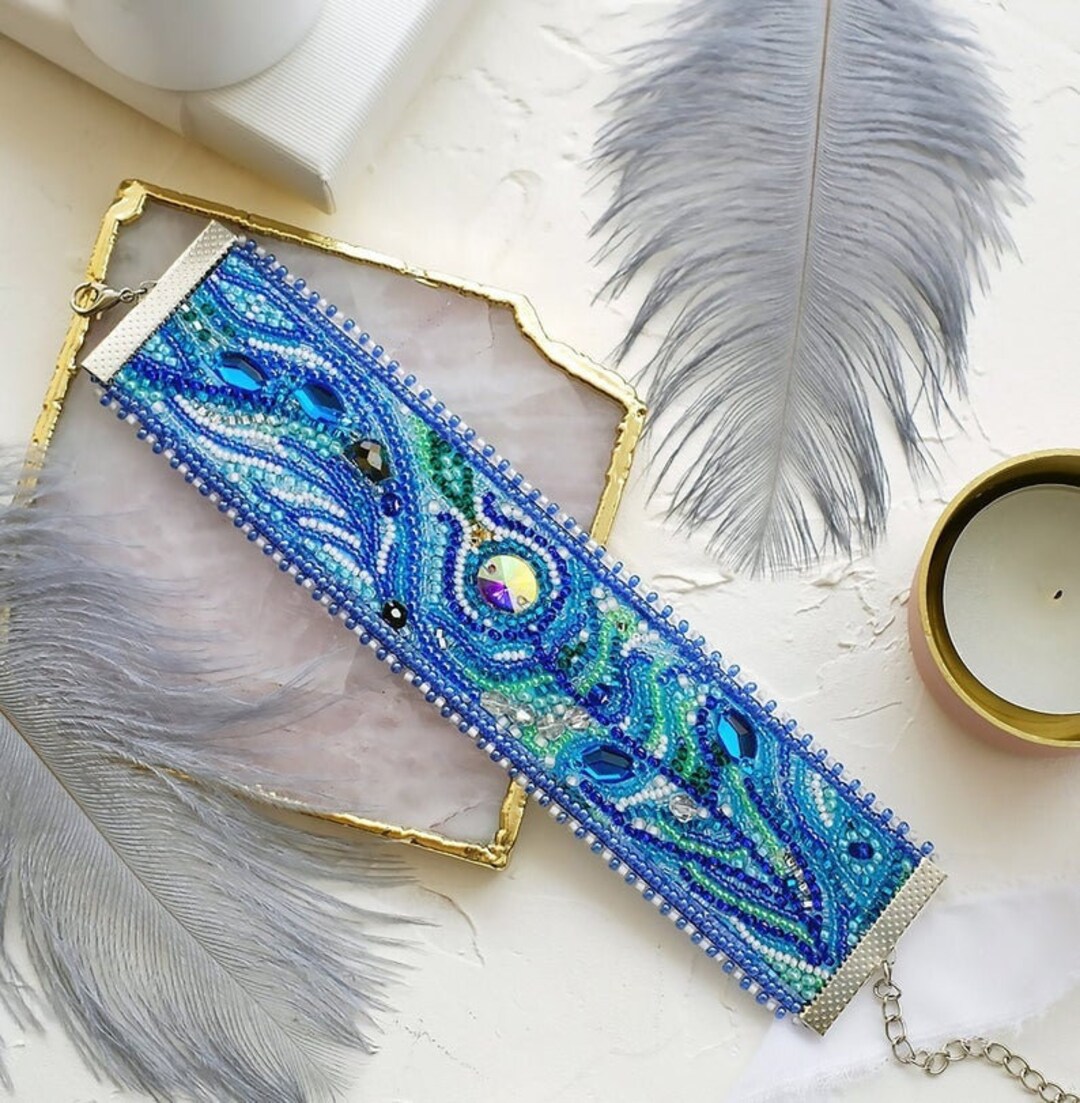 Blue Feathers Beaded Bracelet Kit, Bracelet Beadwork Kit, DIY Jewelry ...