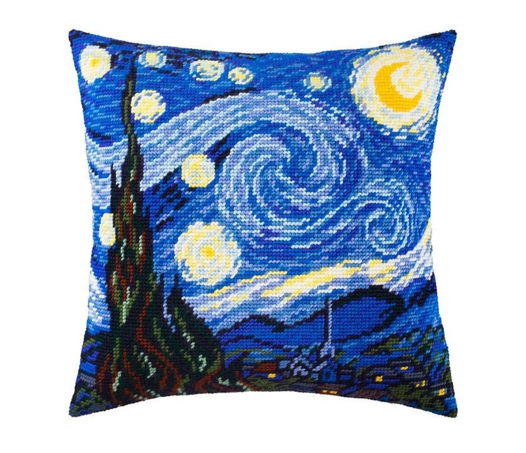 DIY Needlepoint Pillow Kit Starry Night by V. Van Gogh, Tapestry Pillow ...