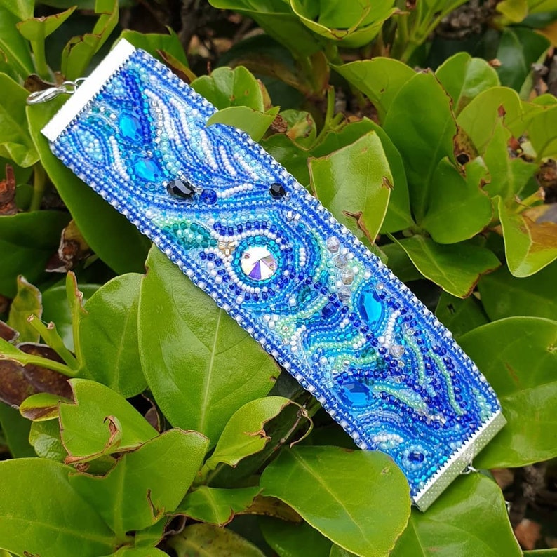 Blue Feathers Beaded Bracelet Kit, Bracelet Beadwork Kit, DIY Jewelry ...