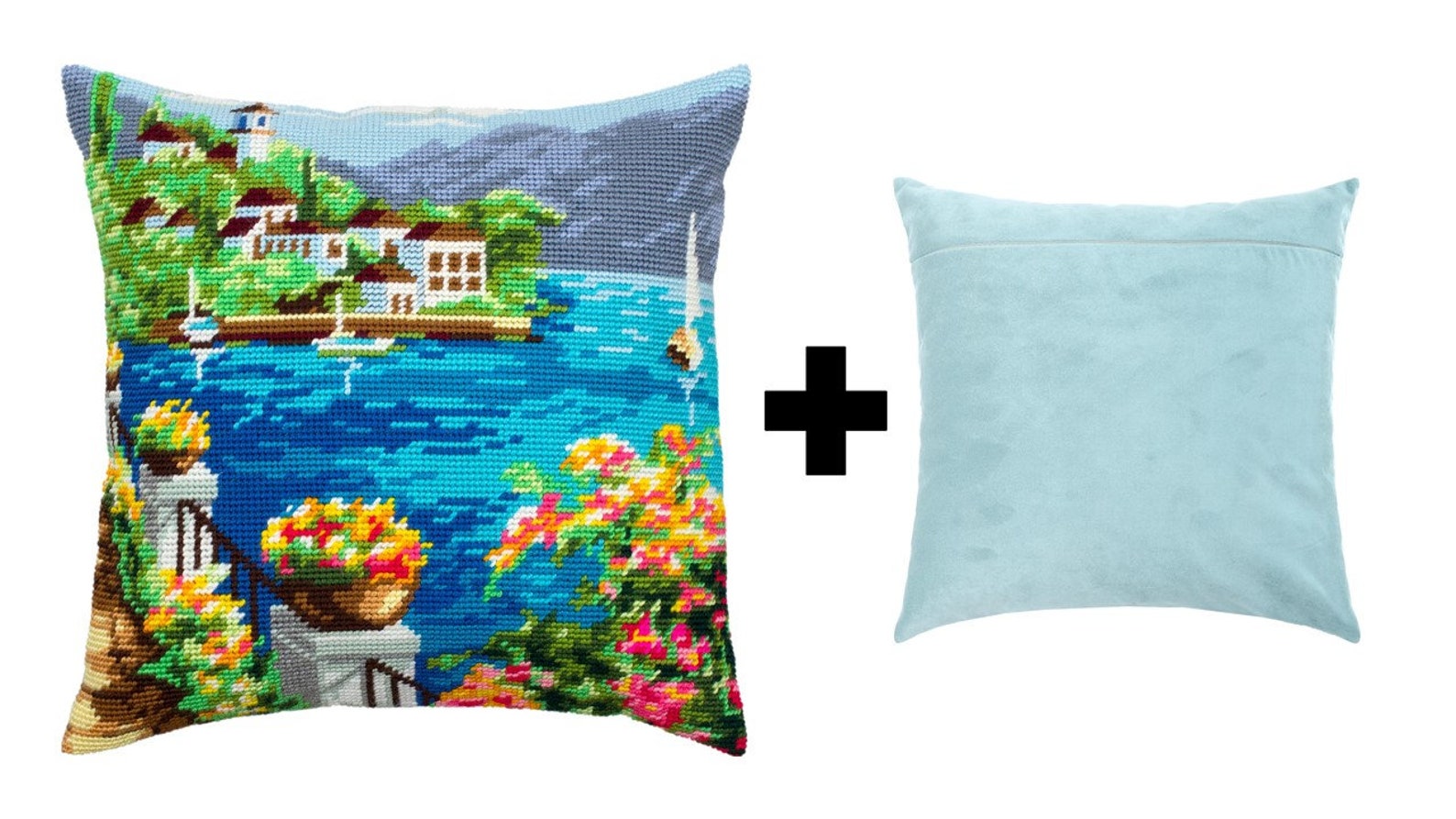 DIY Needlepoint Pillow Kit Corfu, Tapestry Pillow Kit Seascape ...