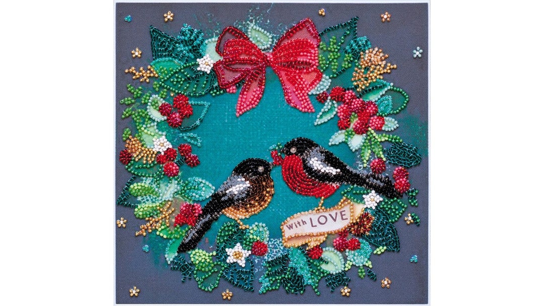 Christmas Bullfinch Beaded Embroidery Kit, Wreath on Canvas - Etsy
