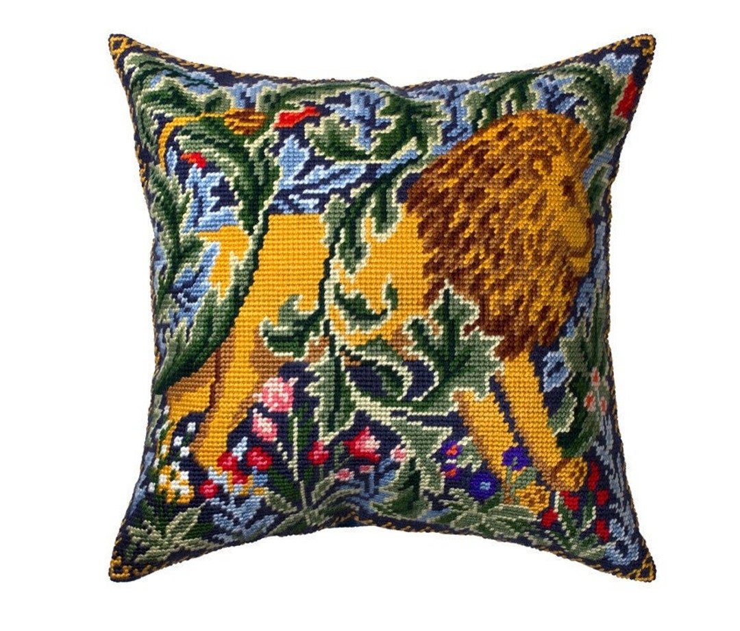 William Morris Lion Needlepoint Pillow Kit, Tapestry Embroidery, 16"x16 ...