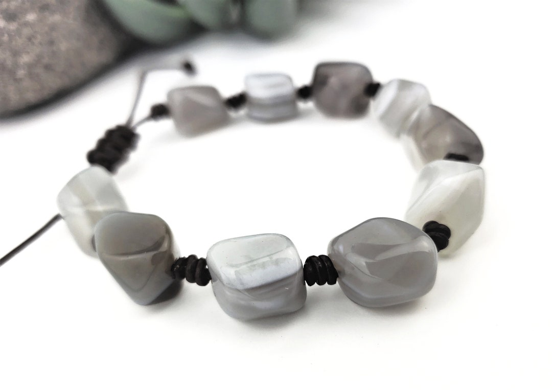 Adjustable Gray Banded Agate Real Leather Bracelet · Healing Agate ...