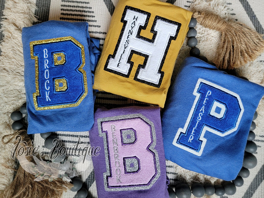 Embroidered Chenille Patch School Spirit Shirt: Custom Letter Applique ...