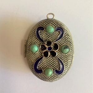 Vintage Chinese Export Locket Pendant, Turquoise Enamel, Two-sided - Etsy