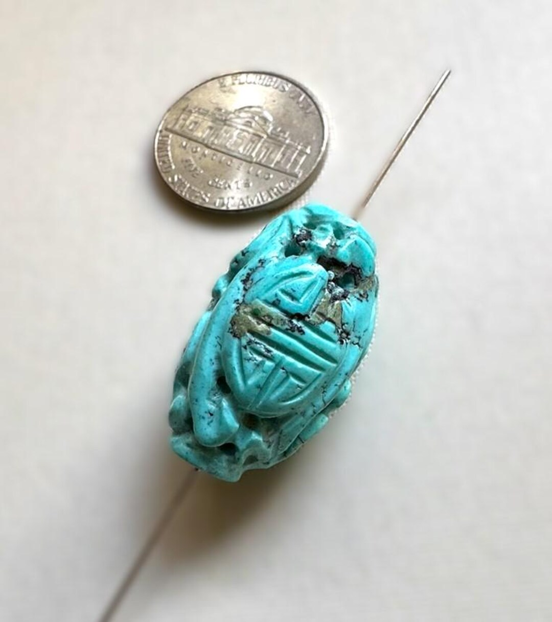 Vintage 25mm Chinese Carved Turquoise Shou Bead, Carved Natural ...