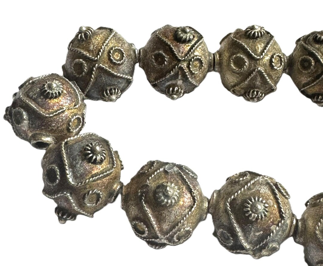 12 Vintage Chinese Silver 12mm Beads, Elaborate Granulated Star Design ...