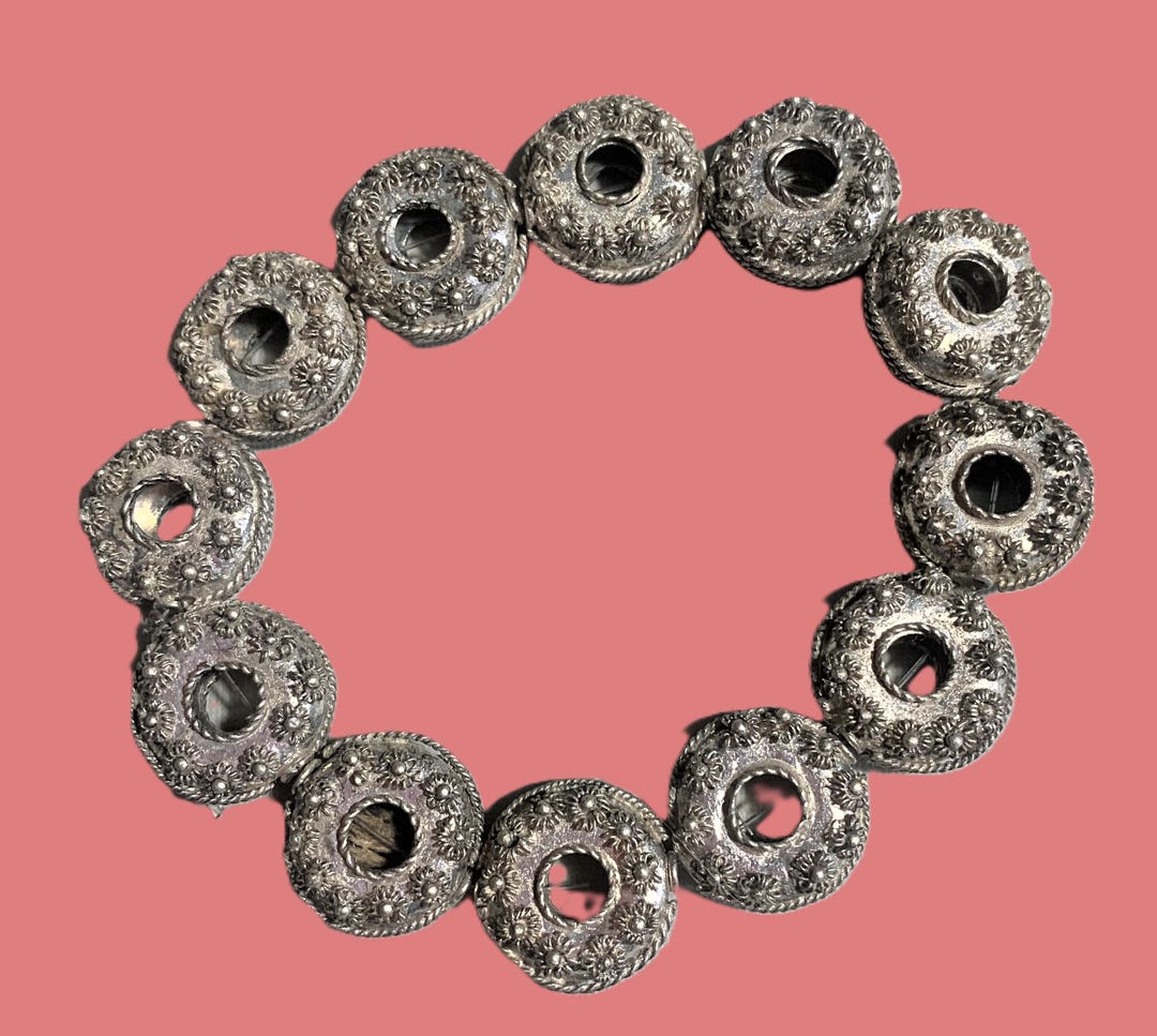 12 Vintage Chinese Silver 16mm Beads, Elaborate Granulated Round Design ...