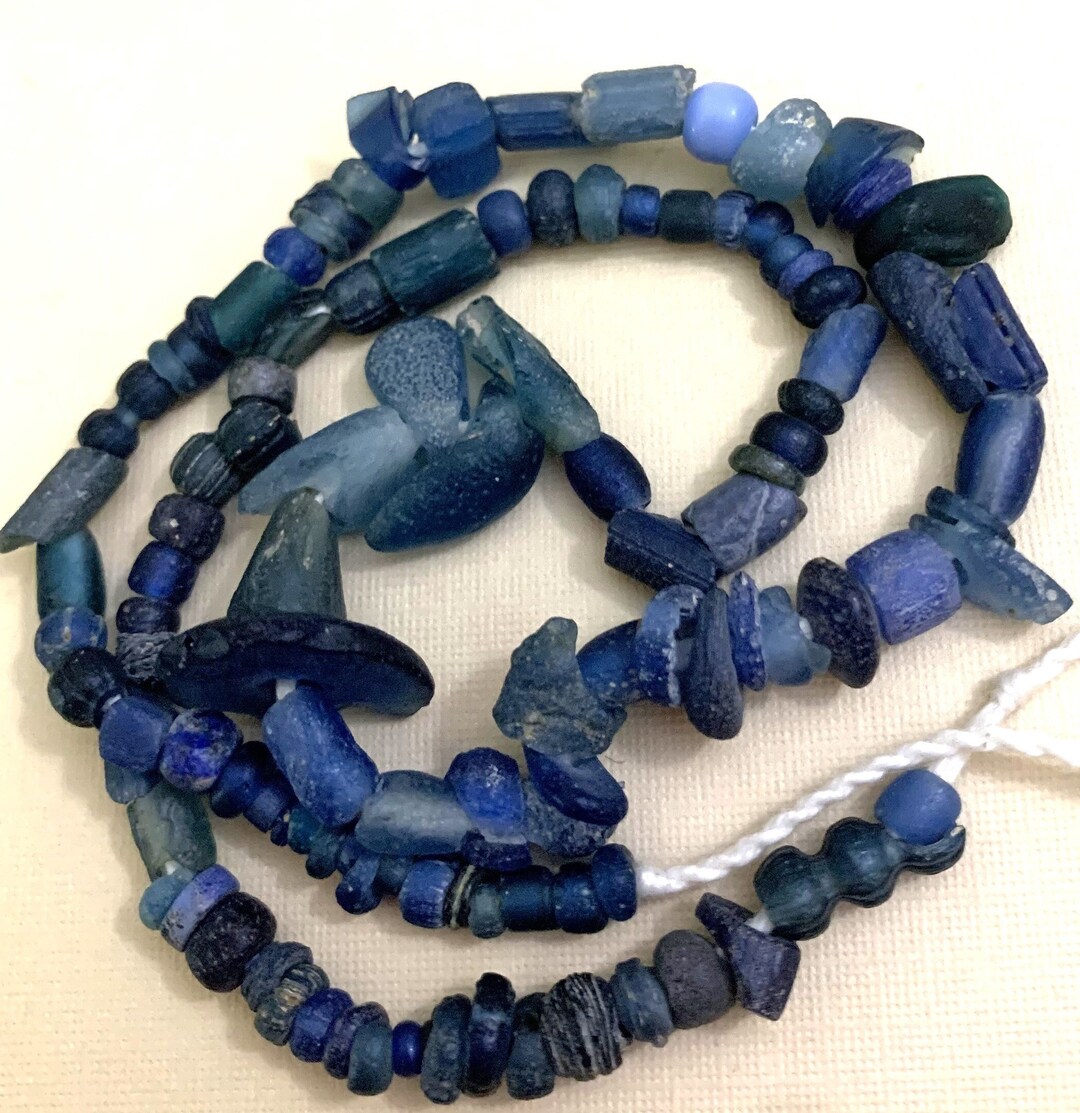 14" Rare Collect Mesopotamia 2000 Years Old Blue Glass Beads, Various ...