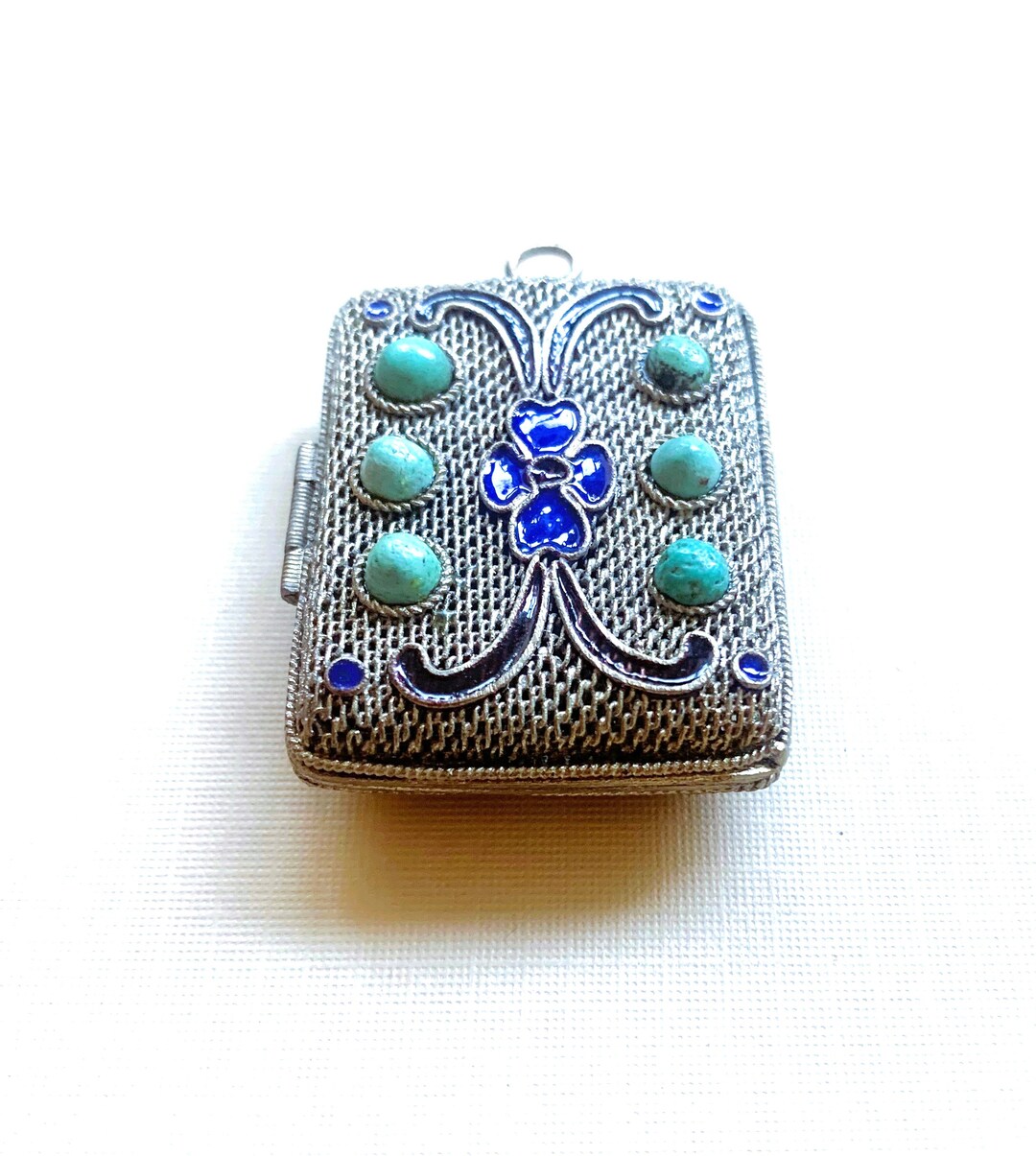 Vintage Chinese Export Locket Pendant, With Genuine Untreated Turquoise ...