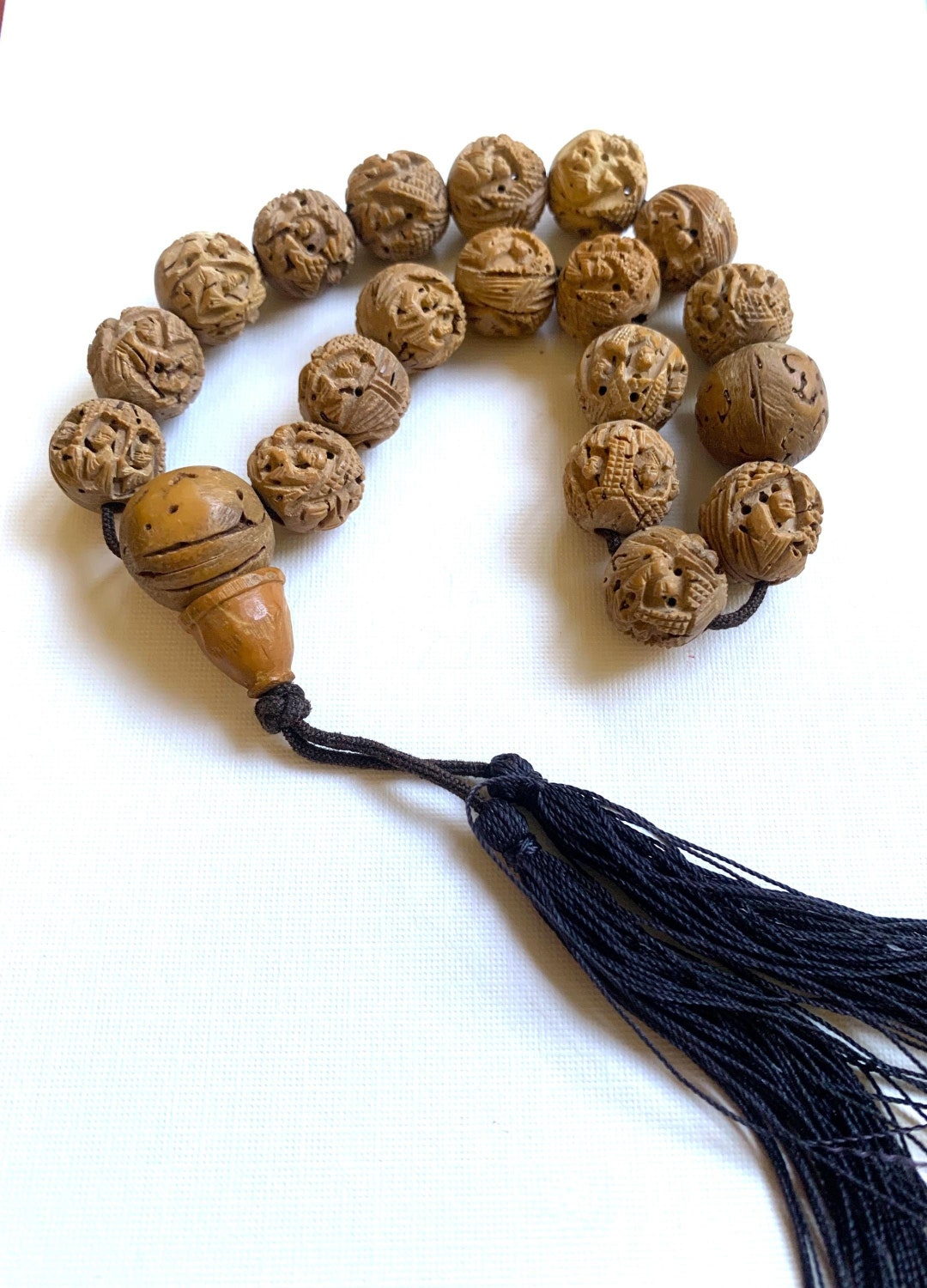 Rare Vintage Chinese Hediao Peach Pit Full Mala 18 Beads, Peach Pit ...
