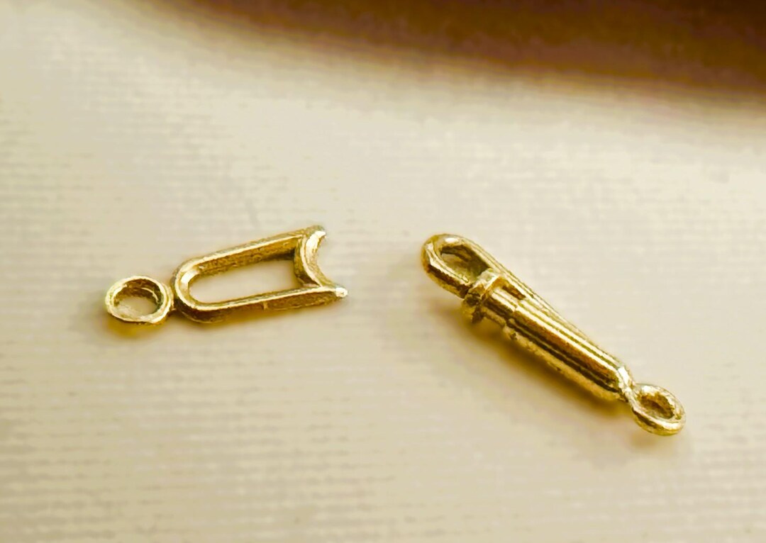 1 Complete Solid 14kt Gold Push Lock Clasp Set, Marked 14kt Rare Find ...