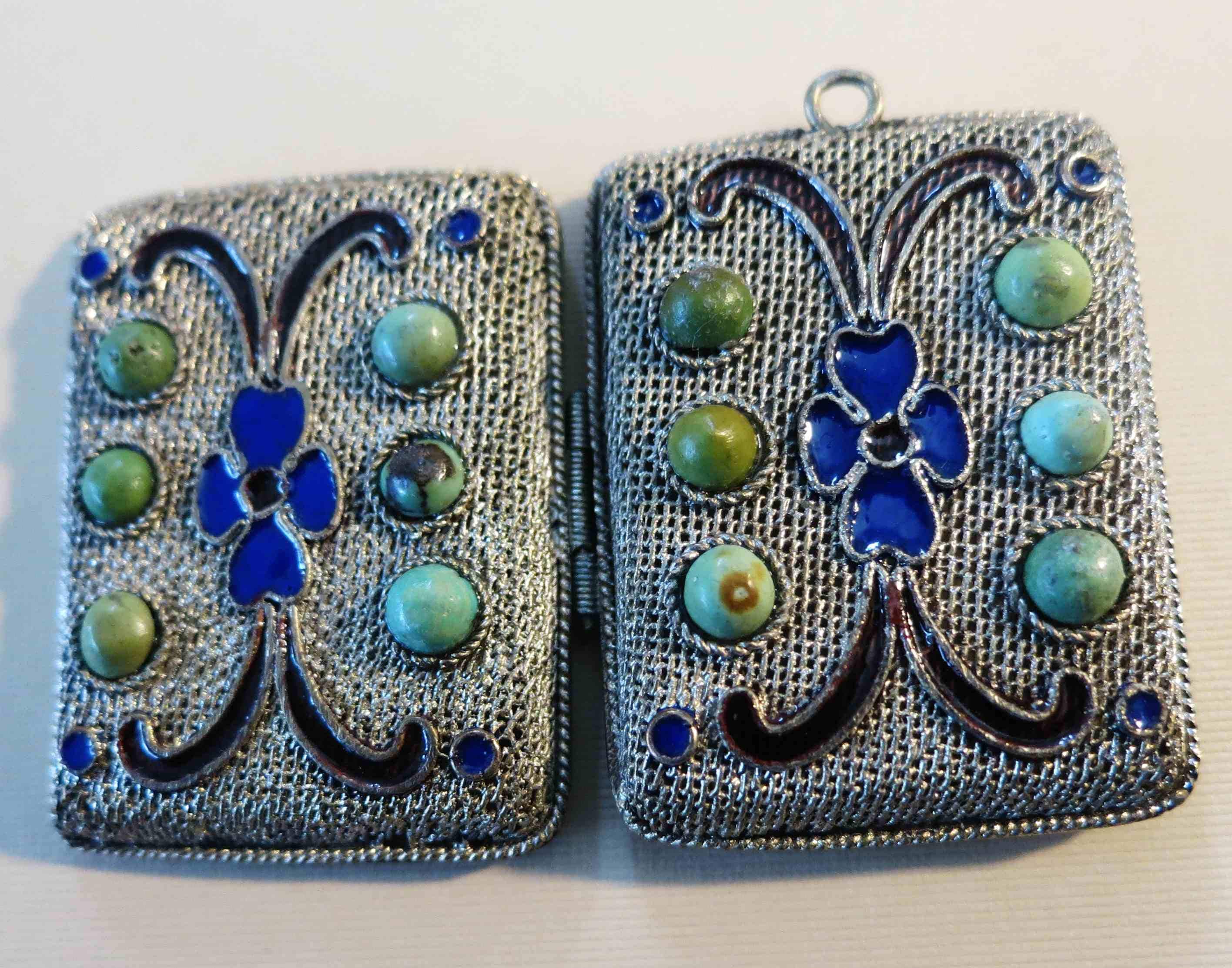 Vintage Chinese Export Locket Pendant, With Genuine Untreated Turquoise ...