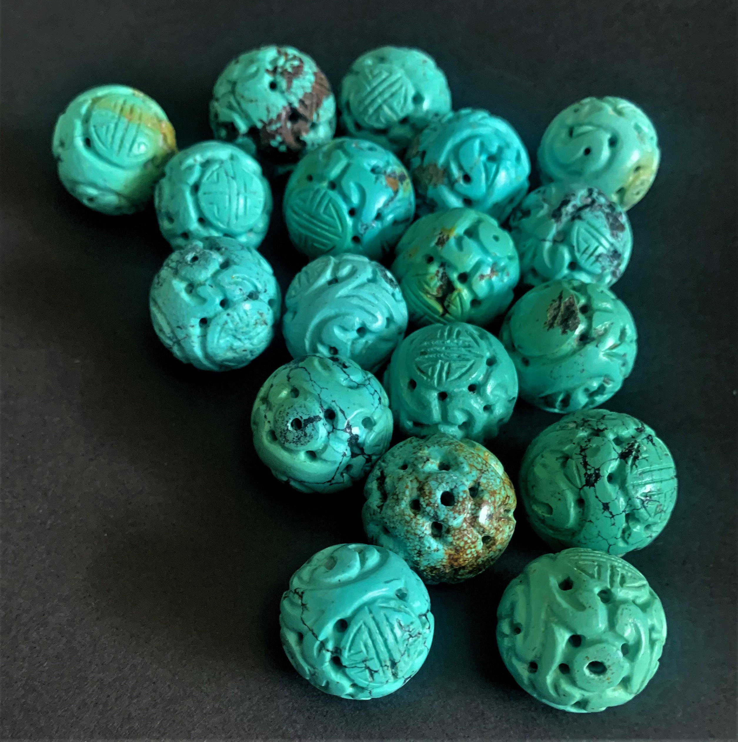 20mm Vintage Chinese Shou Carved Natural Turquoise Bead - Etsy