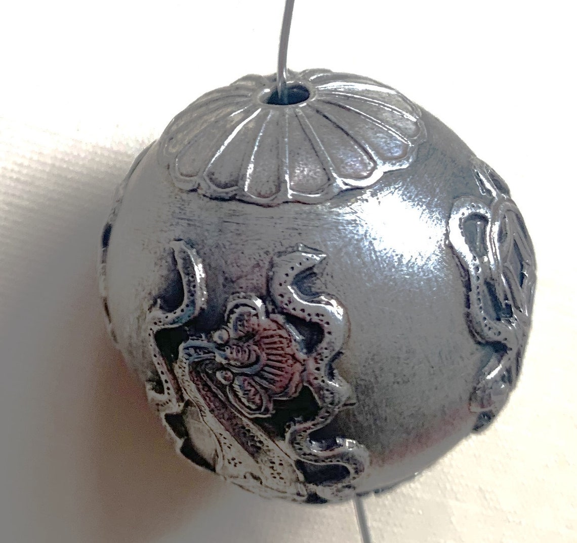 Vintage 25mm Chinese Silver Coin Bead, Prosperity Carving Pendant, 25mm ...
