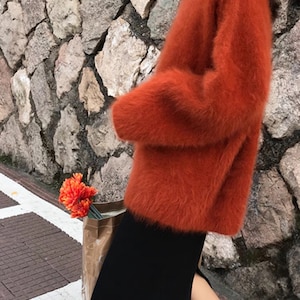 Angora Sweater Women Fluffy Sweater Soft Knit, Handmade Oversized ...