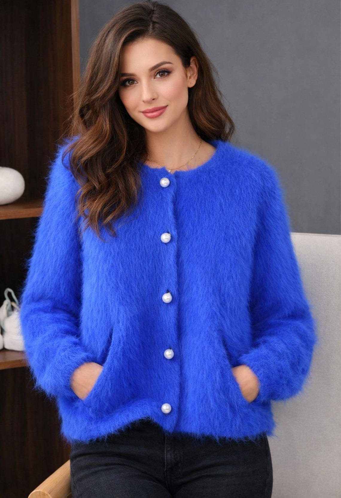 Angora Cardigan Women, Oversized Handmade Knit, Fluffy Sweater, Soft ...
