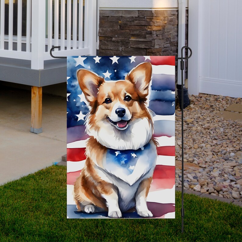 Corgi Dog Garden Sign for Fourth of July Decor, Corgi Dogmom Decorative ...