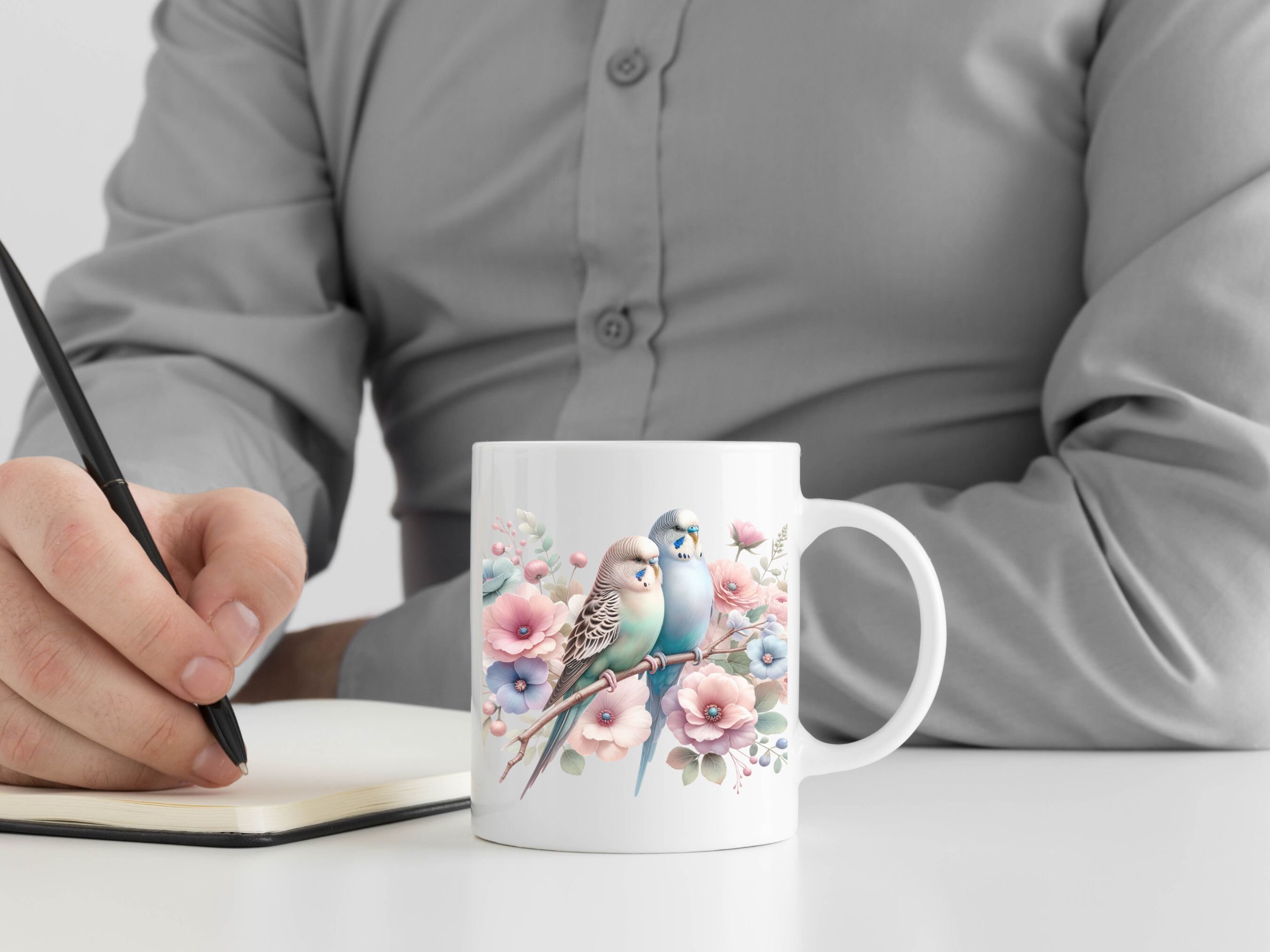 Cute Bird Mug, Budgie Themed Gift, Spring Flowering Decorations Gift ...