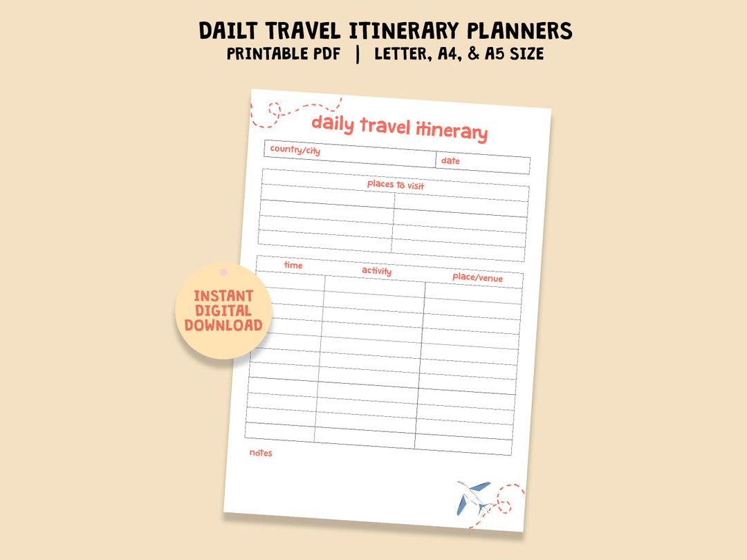 Daily Travel Itinerary Planner, Itinerary Template, Travel Planner ...