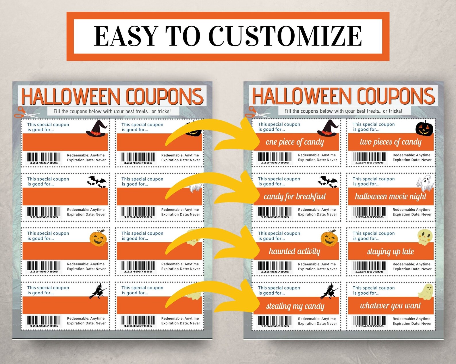 Editable Halloween Coupons, Printable Halloween Gift, Candy Coupons ...
