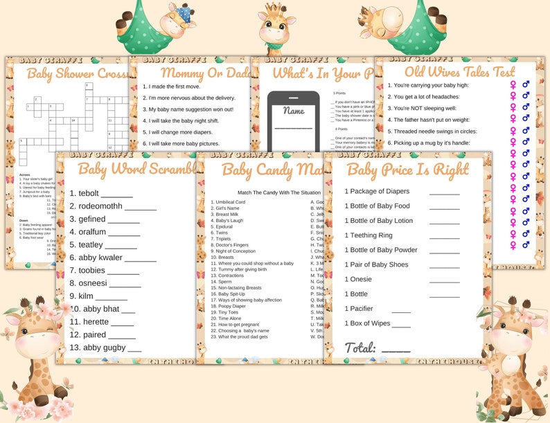 Giraffe Baby Shower Games, Baby Shower Printable Games, PDF Download - Etsy