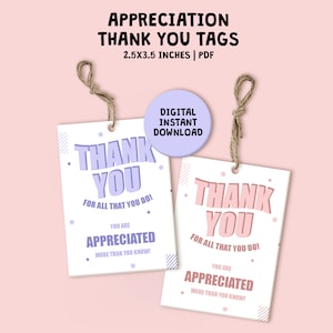 Appreciation Printable Tags, Appreciation Card, Printable Gift Tags ...