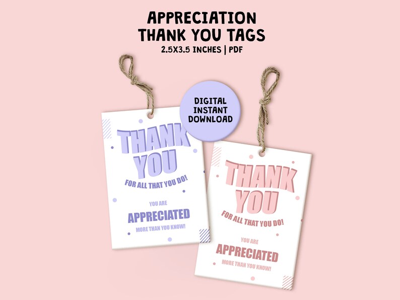 Appreciation Printable Tags, Appreciation Card, Printable Gift Tags ...