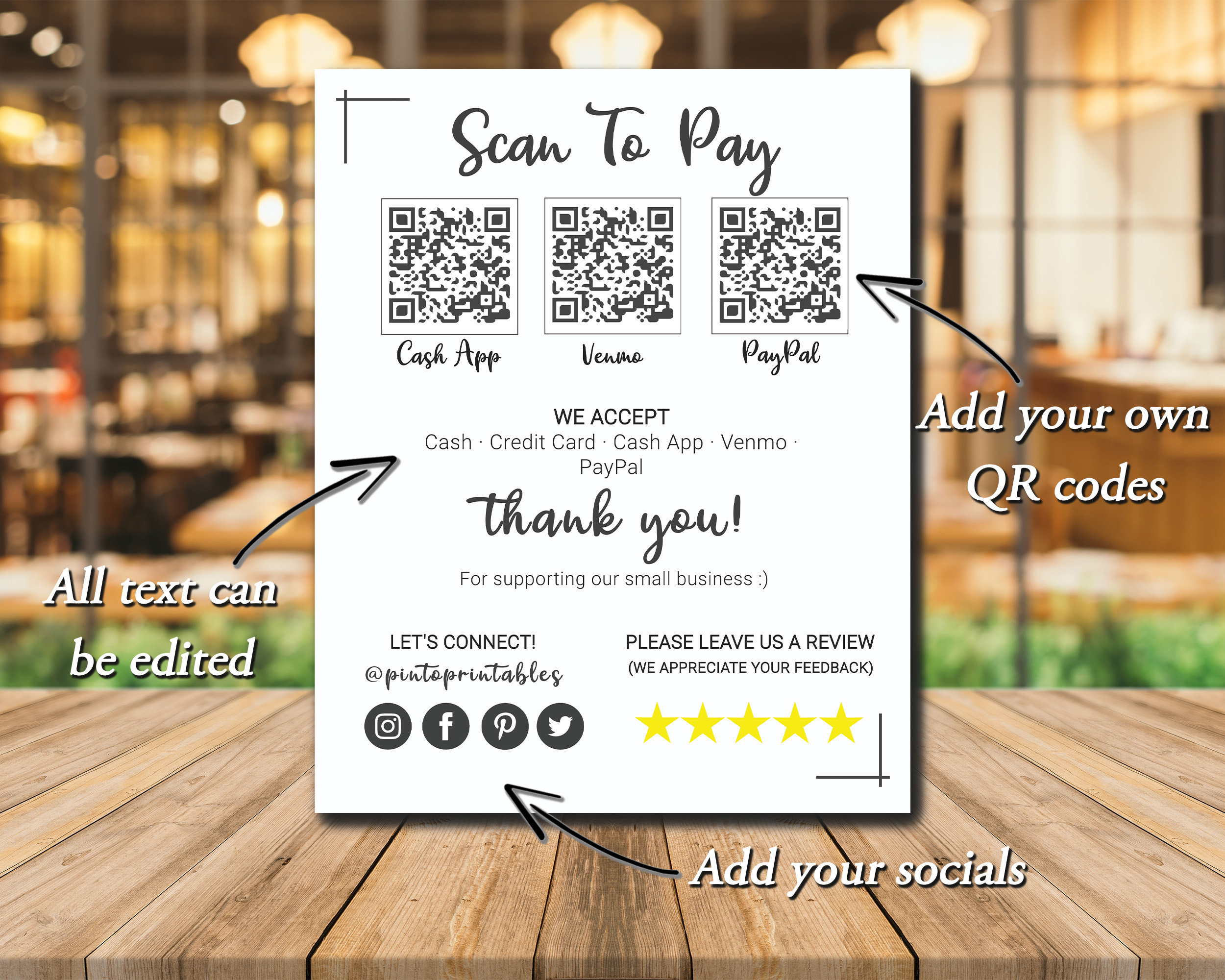 Scan to Pay Template QR Code Template Venmo QR Code Sign - Etsy