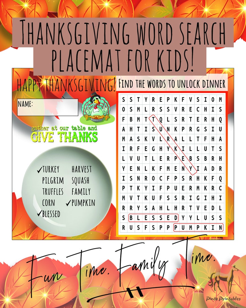 Thanksgiving Word Search Placemat Thanksgiving for Kids - Etsy
