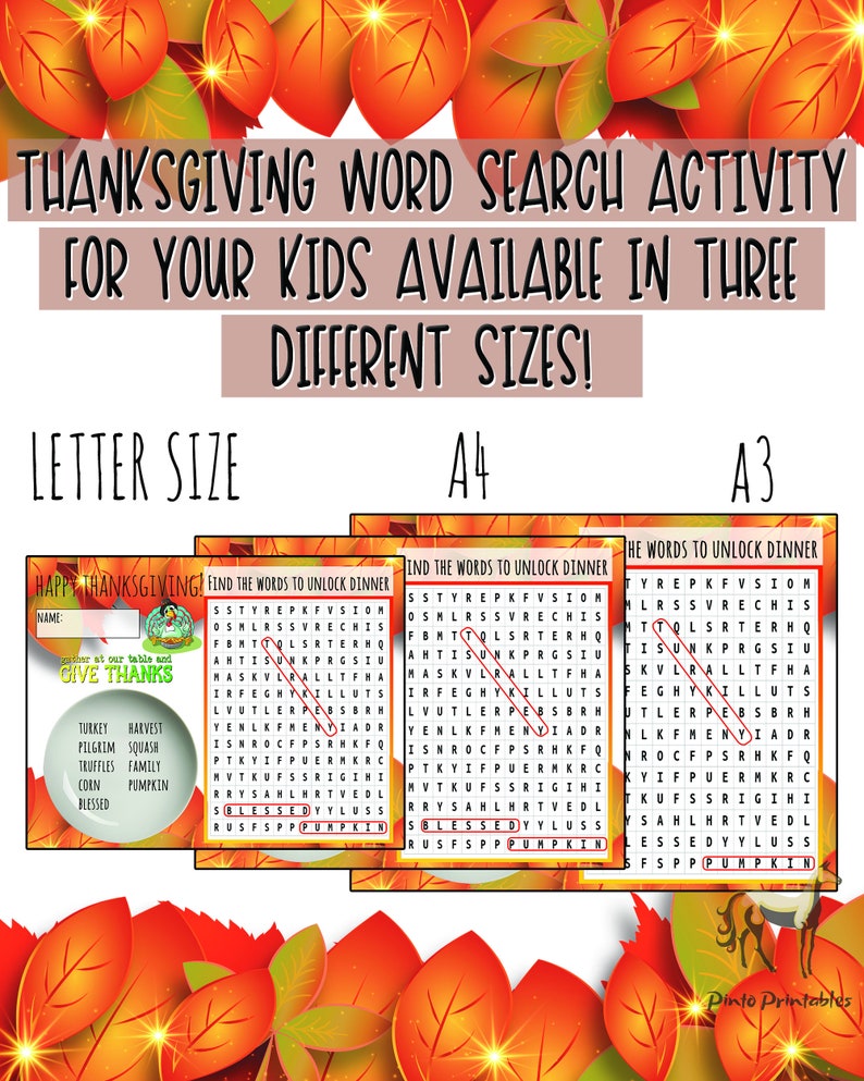 Thanksgiving Word Search Placemat Thanksgiving for Kids - Etsy