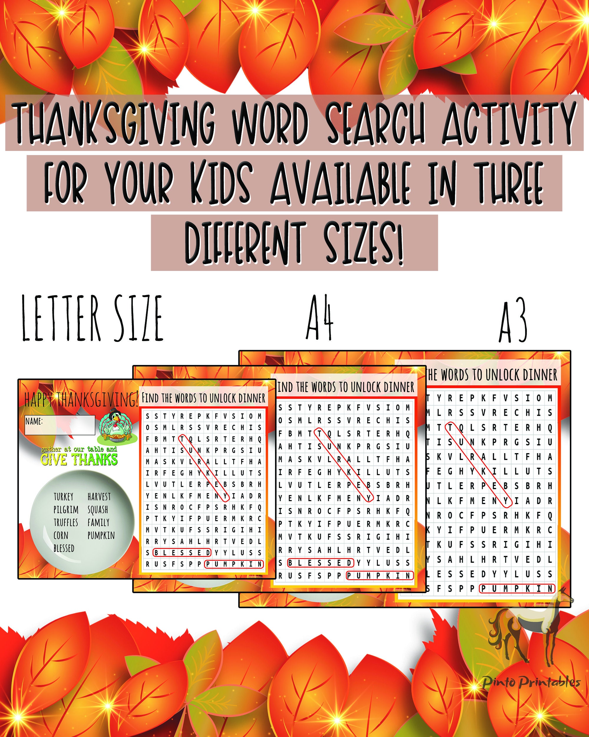 Thanksgiving Word Search Placemat, Thanksgiving for Kids, Thanksgiving ...