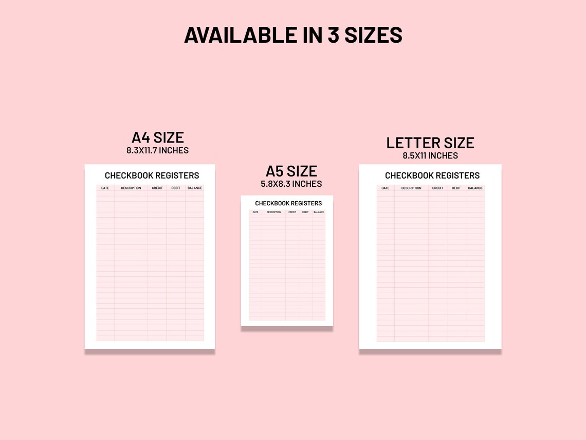 Printable Checkbook Registers Tracker Printable Digital - Etsy