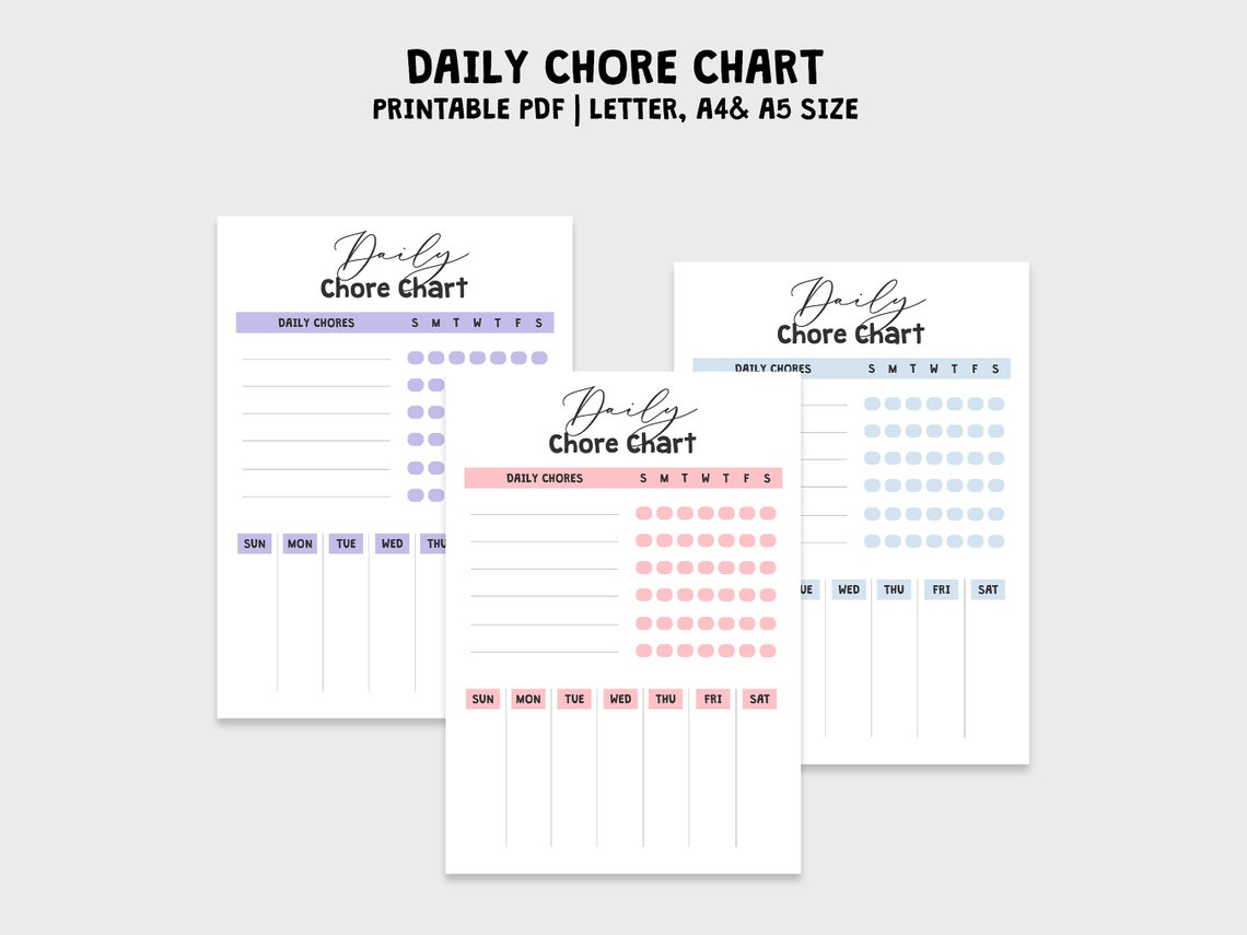 Kids Daily Chore Chart, Routine Checklist, Printable Chore Chart ...