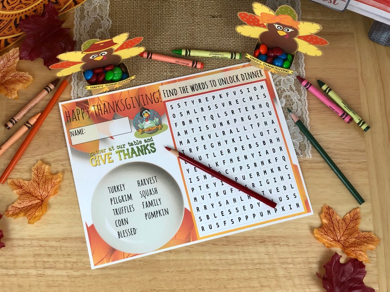 Thanksgiving Word Search Placemat Thanksgiving for Kids - Etsy