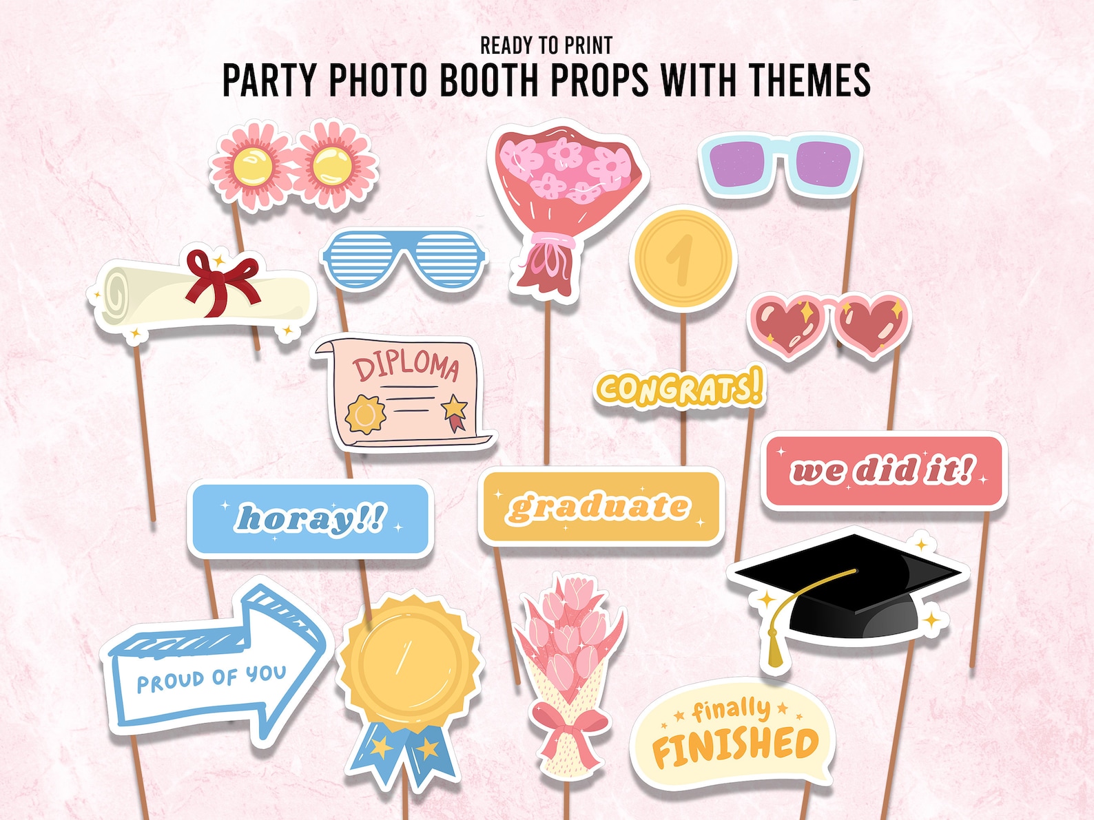 Photo Booth Props for Graduation, Grad Party Decor, Instant Download ...
